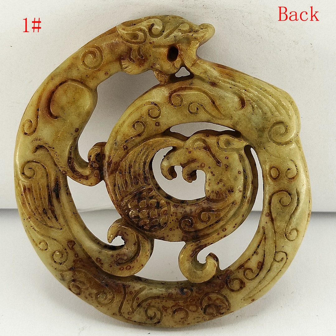 Carved Dragon Phoenix Jade Pendant, Double Face Gemstone - Etsy