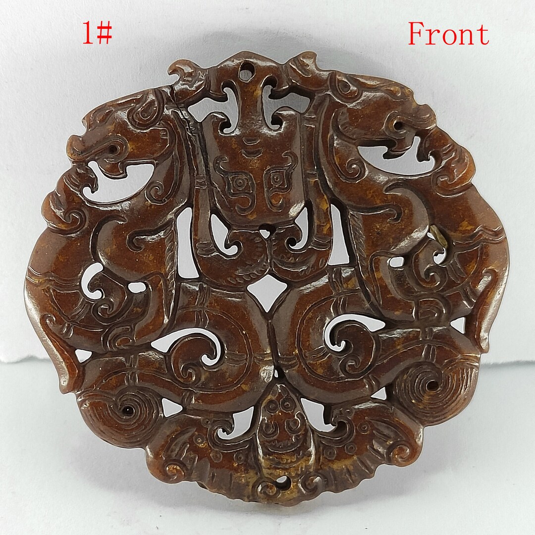 Double Face Hollow Carved Bat Jade Pendantcarving Dragon Jade - Etsy