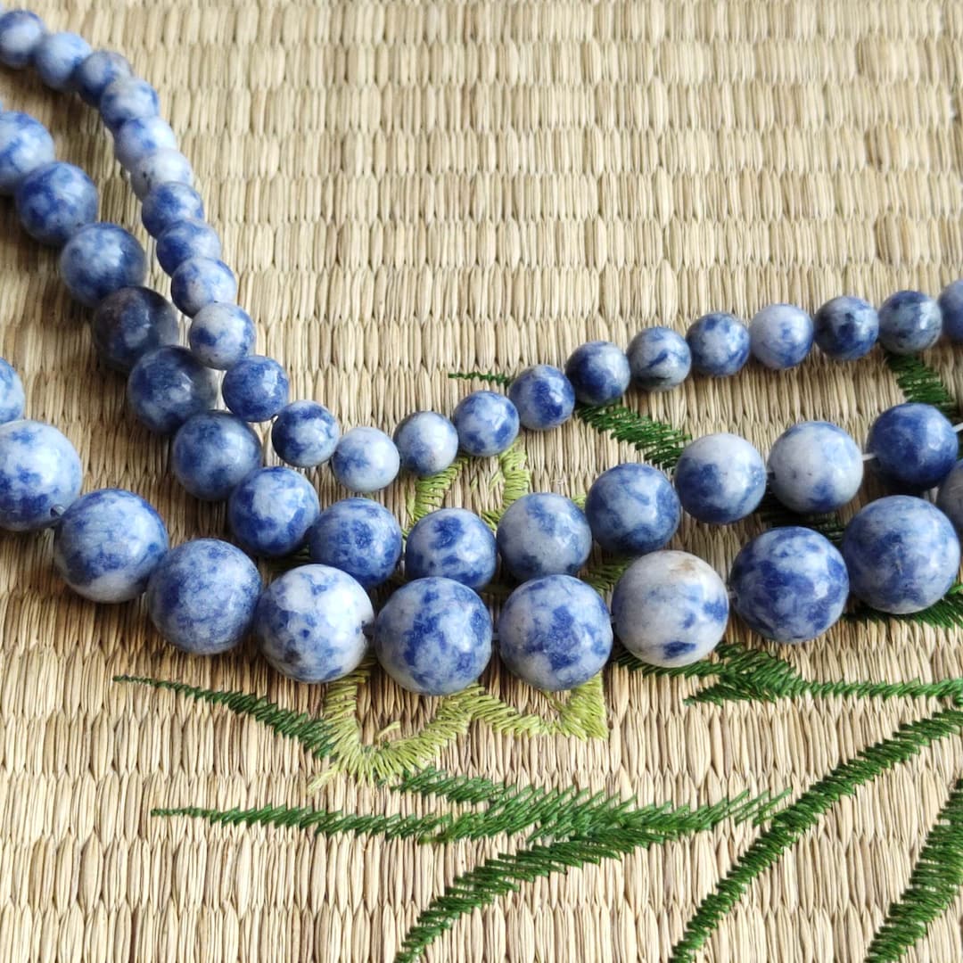 Round Blue-vein Stone Strand, Round Blue-veins Gemstone Beads, Blue and ...