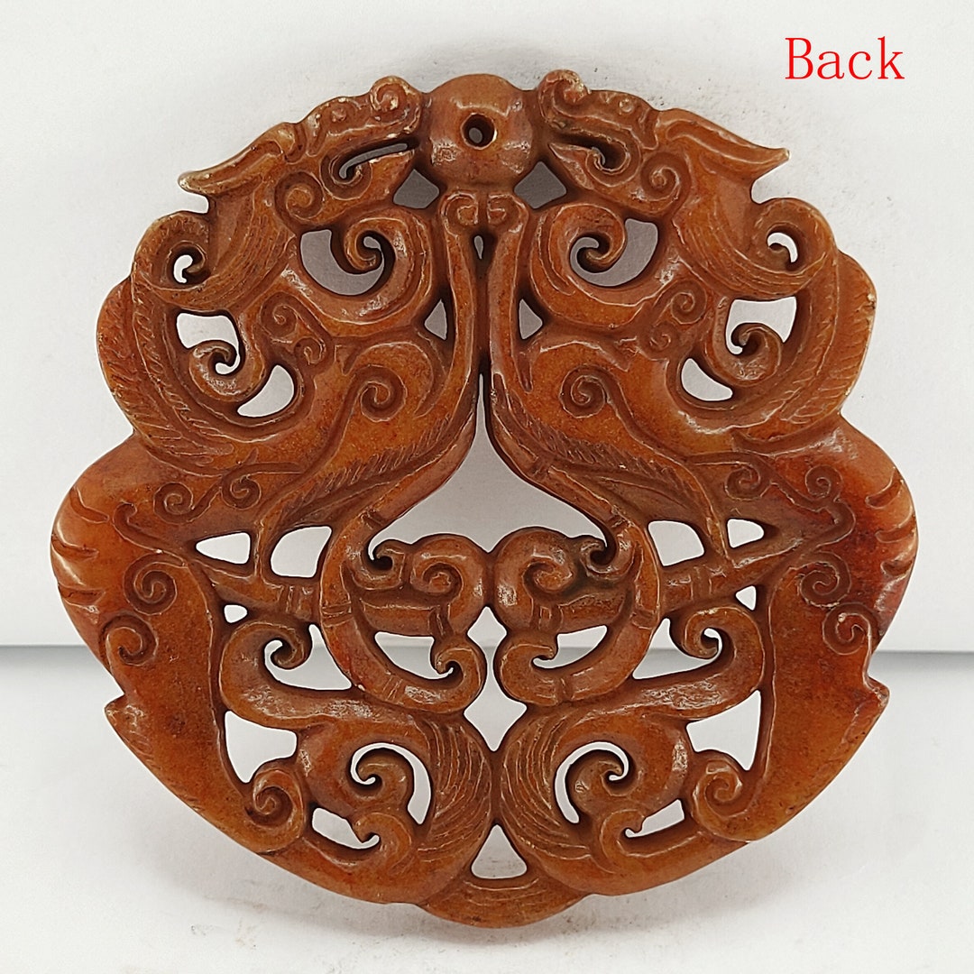 Hollow Carved Dragon and Phoenix Jade Pendant,carving Dragon and ...