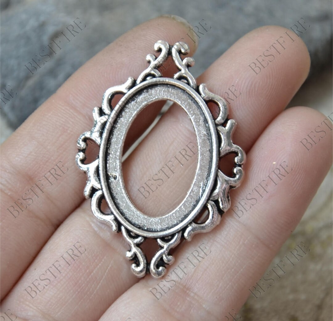 New Style Silver Tone Oval Cabochon Pendant Tray (cabochon Size 18x25mm ...