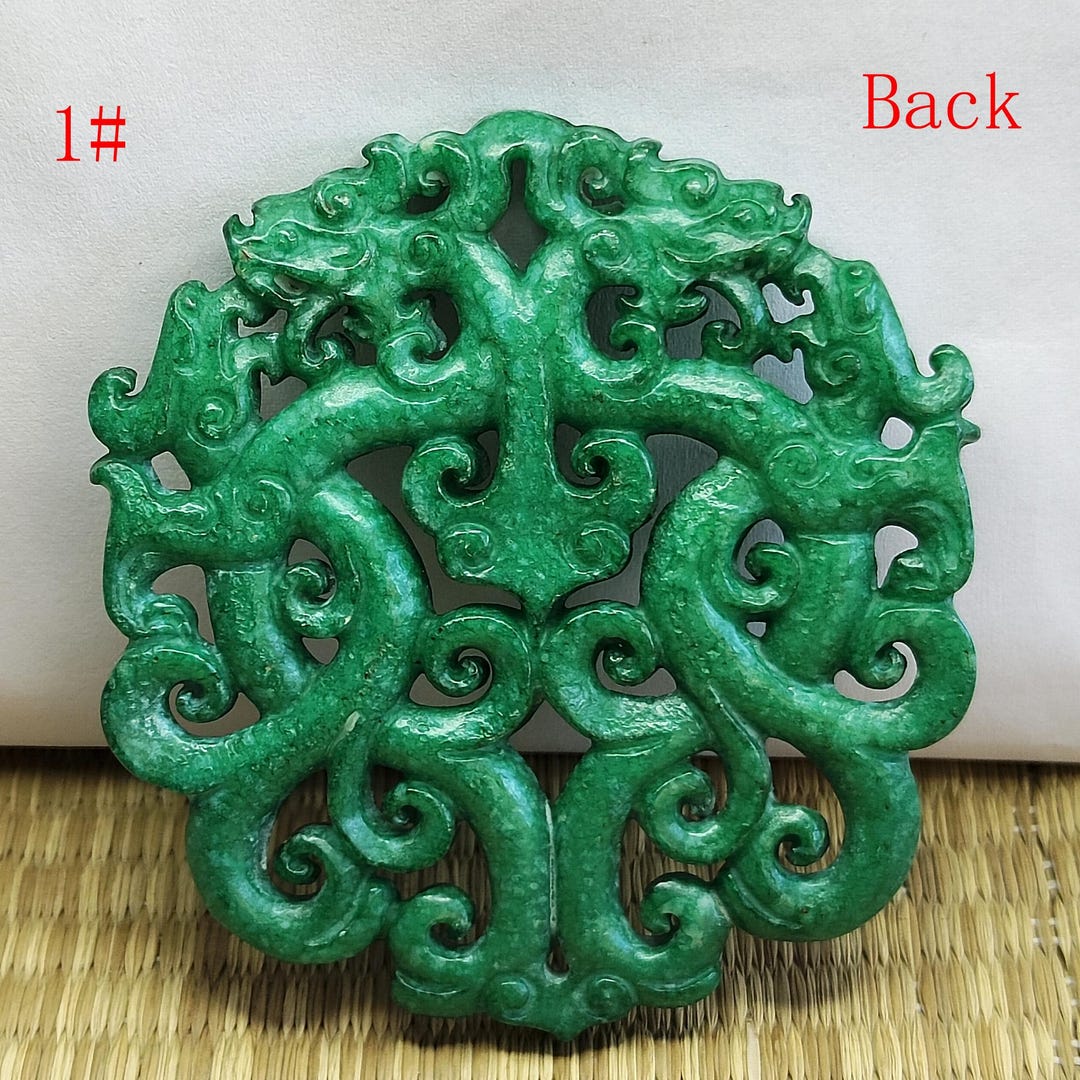 Green Hollow Carved Dragon Phoenix Jade Pendant,carving Dragon With ...