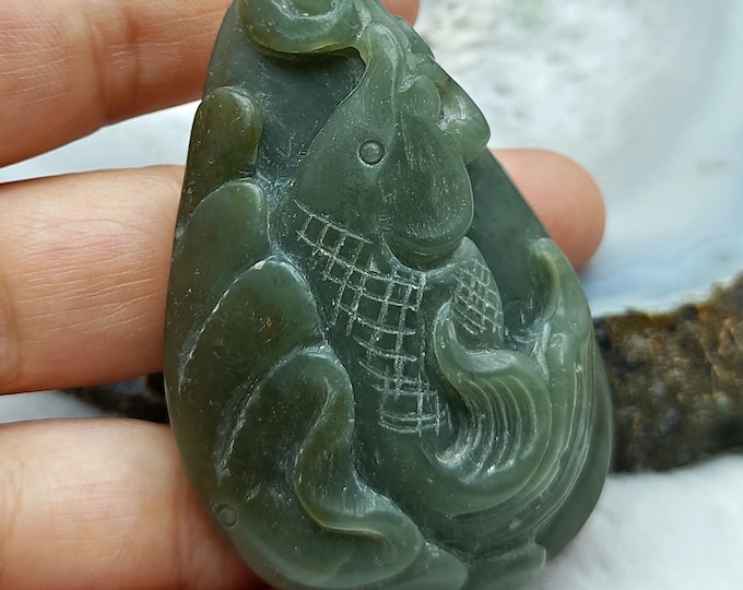 Jade Cat Necklace, 3-D Jade Cat Pendant, Nephrite Green Jade Cat, Hand ...