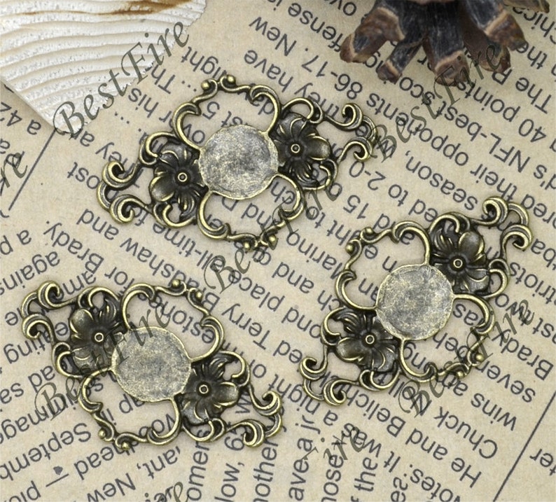 6pcs Antique Brass Flower Round Base 24x43mm fit Cabochon - Etsy