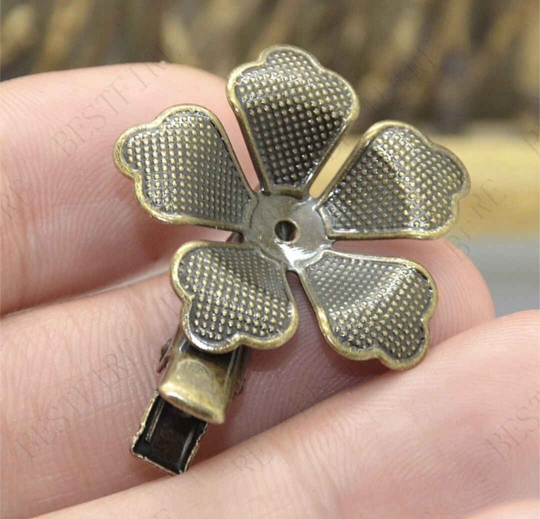 Bronze Tone Flower Alligator Hair Clips Filigree Floral Base, Brass ...