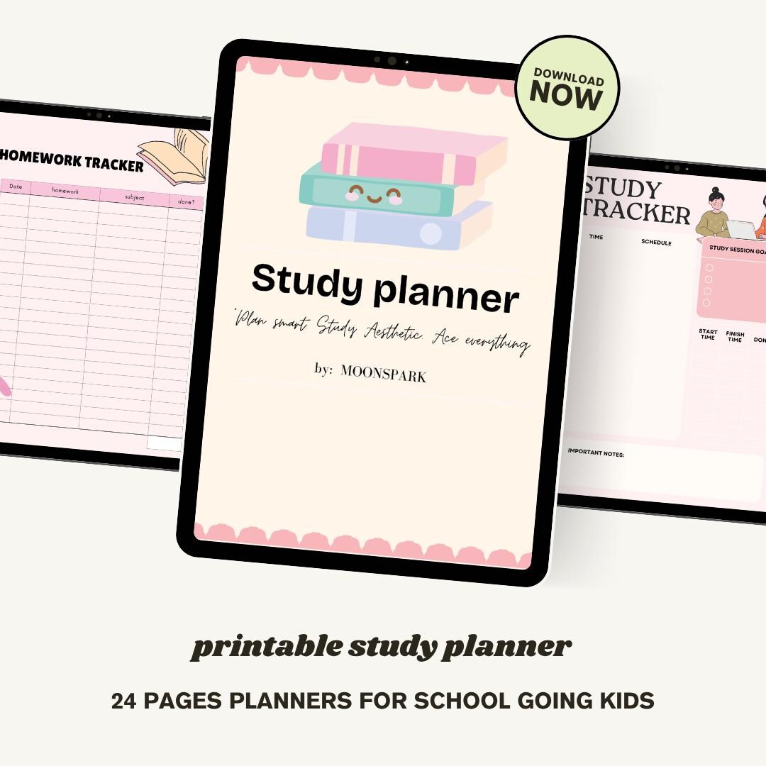 Cute Printable Study Planner | 24 Pages Aesthetic Academic Organizer ...