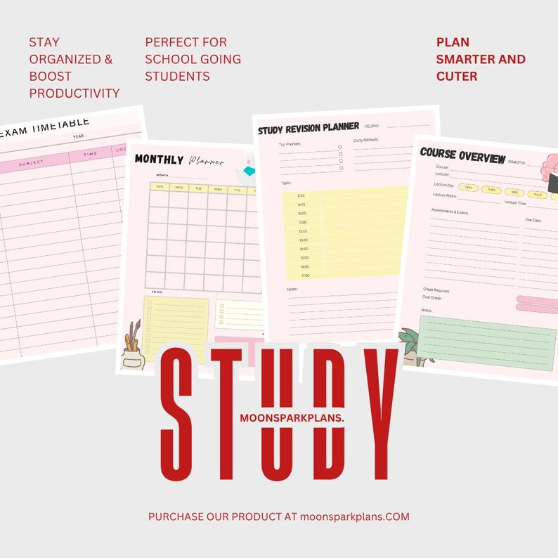 Cute Printable Study Planner | 24 Pages Aesthetic Academic Organizer ...