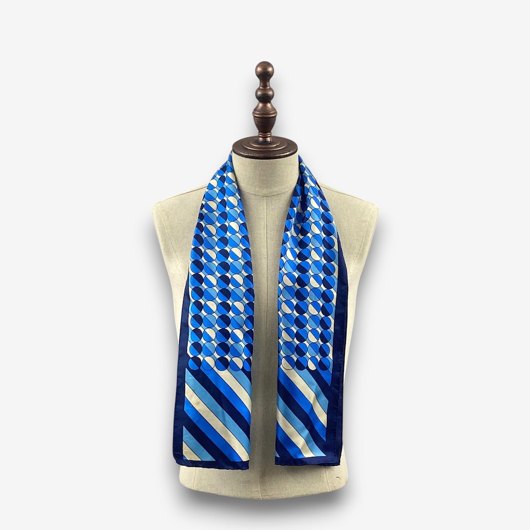 Vintage 90s Geometric Silk Scarf, Circle Grid Diagonal Stripe Stole ...