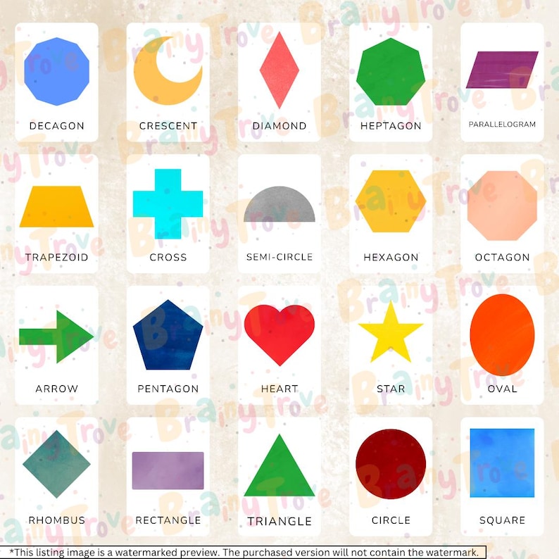 20 Rainbow Shapes Flash Cards, Geometric Shapes Flashcards, Preschool ...