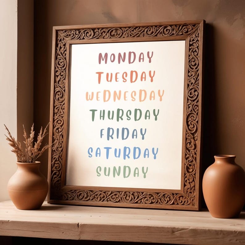 Days of the Week Printable Educational Poster, Printable Educational ...