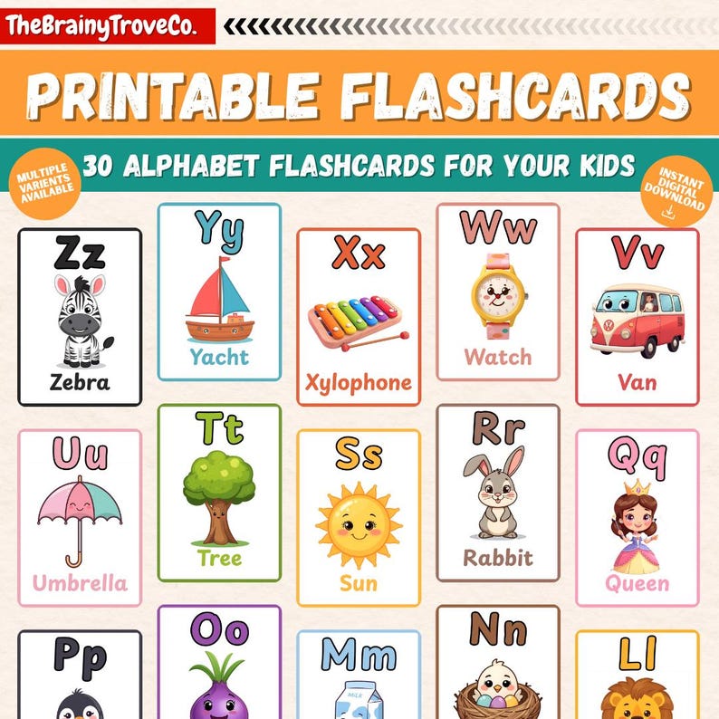 26 ABC Educational Flash Cards, ABC Montessori Flash Cards for Kids ...