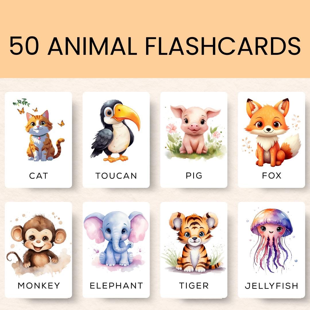100 Animal Flash Cards, Printable Flashcards, Preschool Flashcards ...