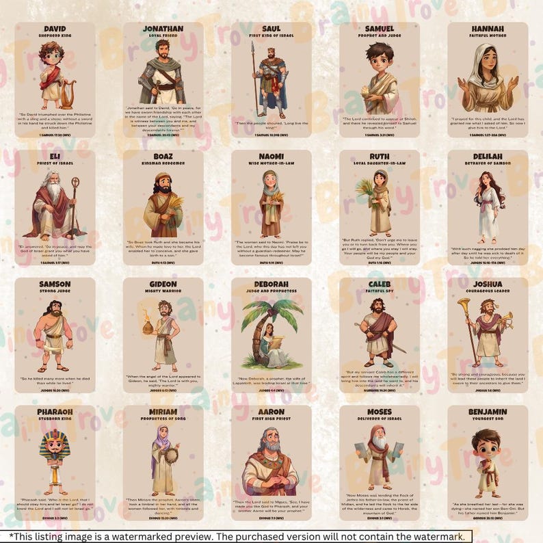 100 Printable Bible Character Flashcards for Kids, Biblical Characters ...