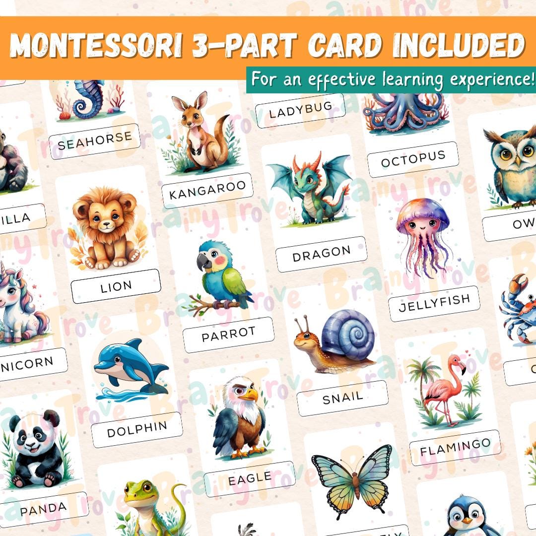 100 Animal Flash Cards, Printable Flashcards, Preschool Flashcards ...