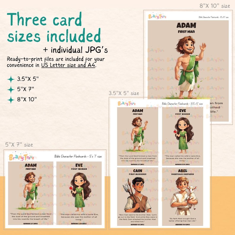 100 Printable Bible Character Flashcards for Kids, Biblical Characters ...