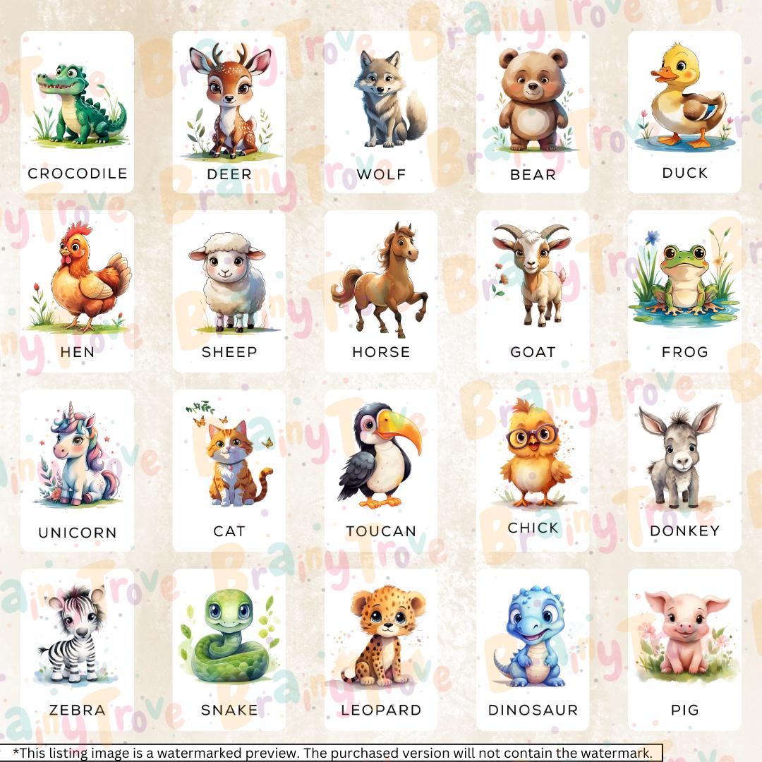 100 Animal Flash Cards, Printable Flashcards, Preschool Flashcards ...