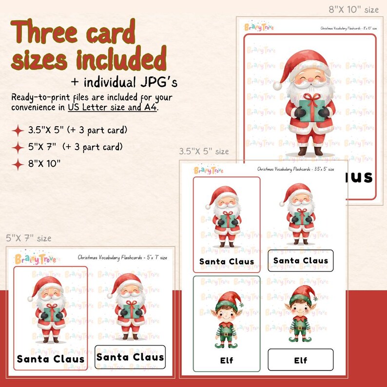50 Christmas Flash Cards, Winter Flashcards, Christmas Educational ...