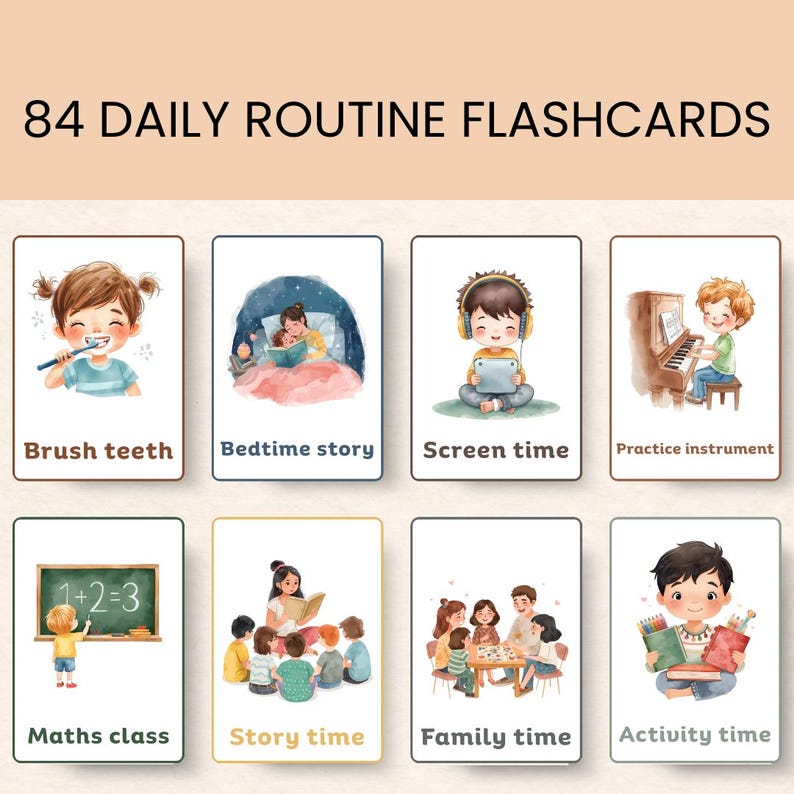 84 Kids Daily Routine Flashcards, Routine Chart for Kids, Daily Rhythm ...