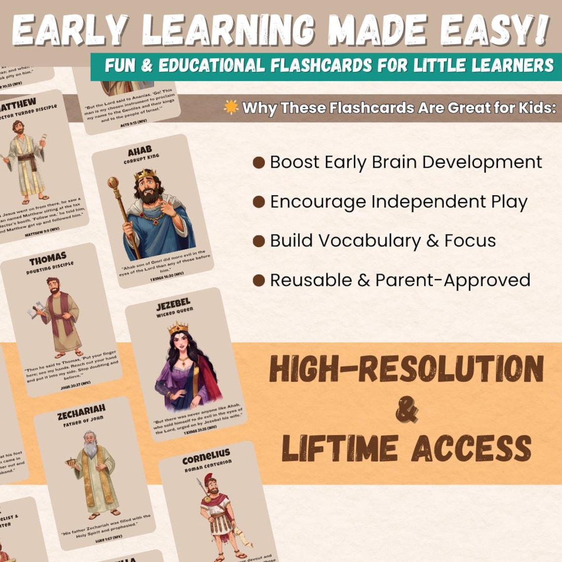 100 Printable Bible Character Flashcards for Kids, Biblical Characters ...