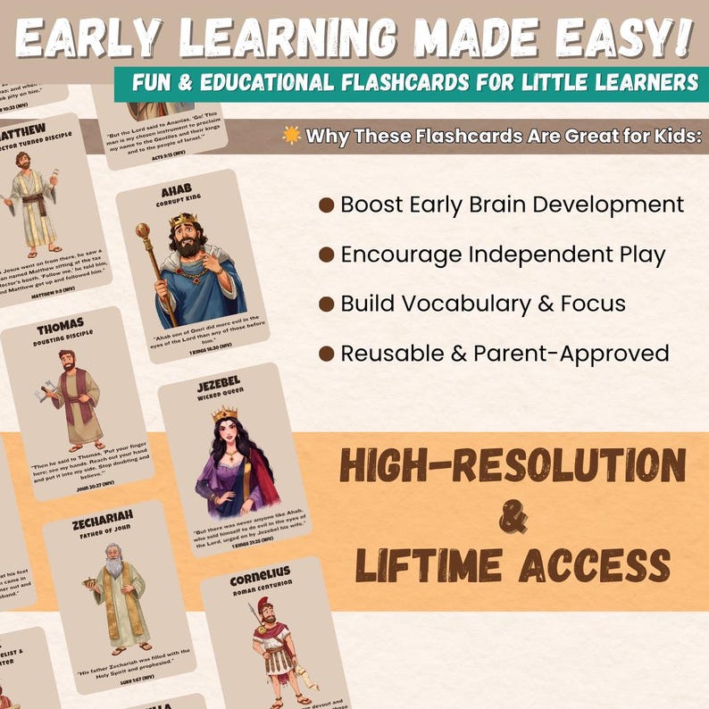 100 Printable Bible Character Flashcards for Kids, Biblical Characters ...