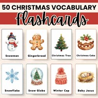 50 Christmas Flash Cards, Winter Flashcards, Christmas Educational ...
