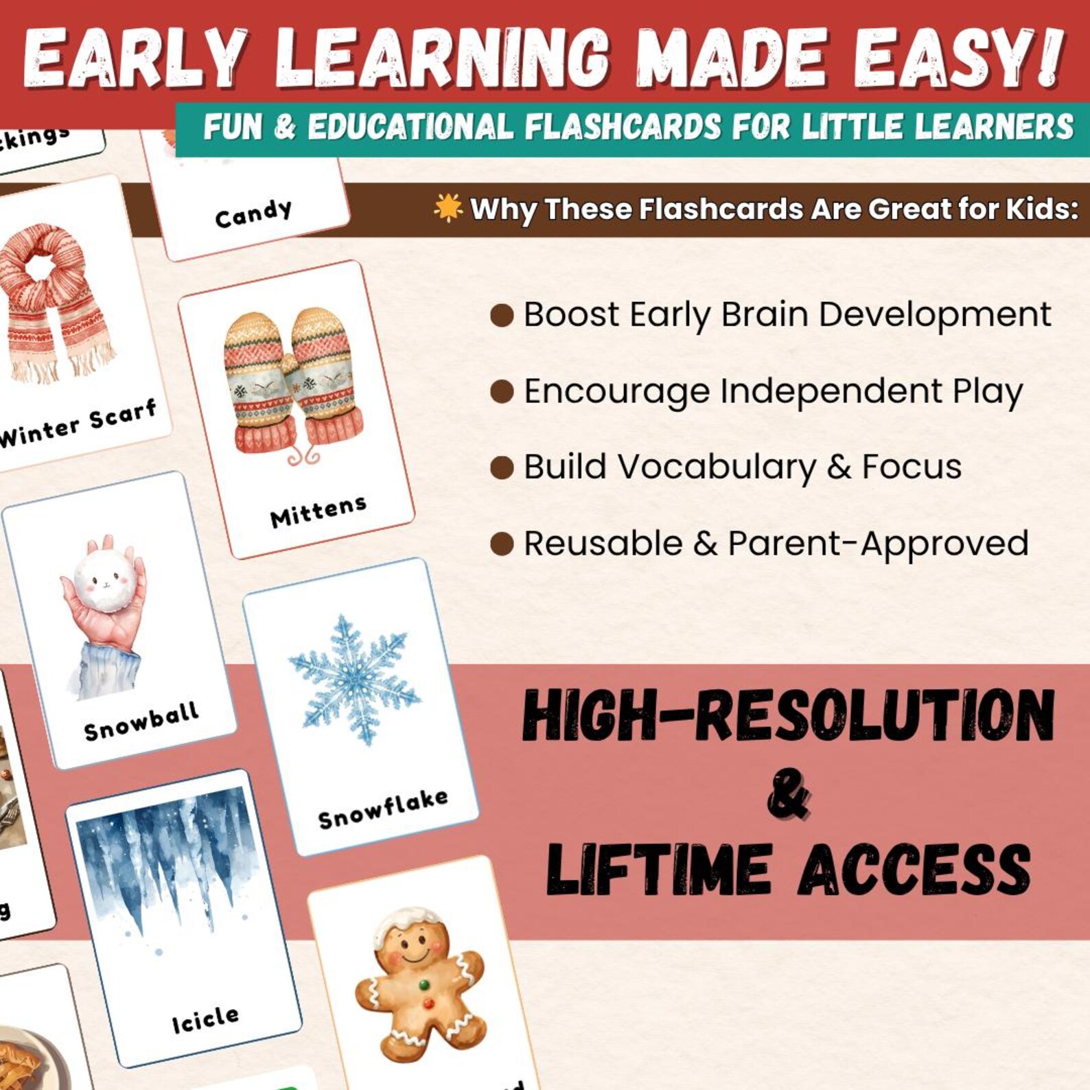 50 Christmas Flash Cards, Winter Flashcards, Christmas Educational ...