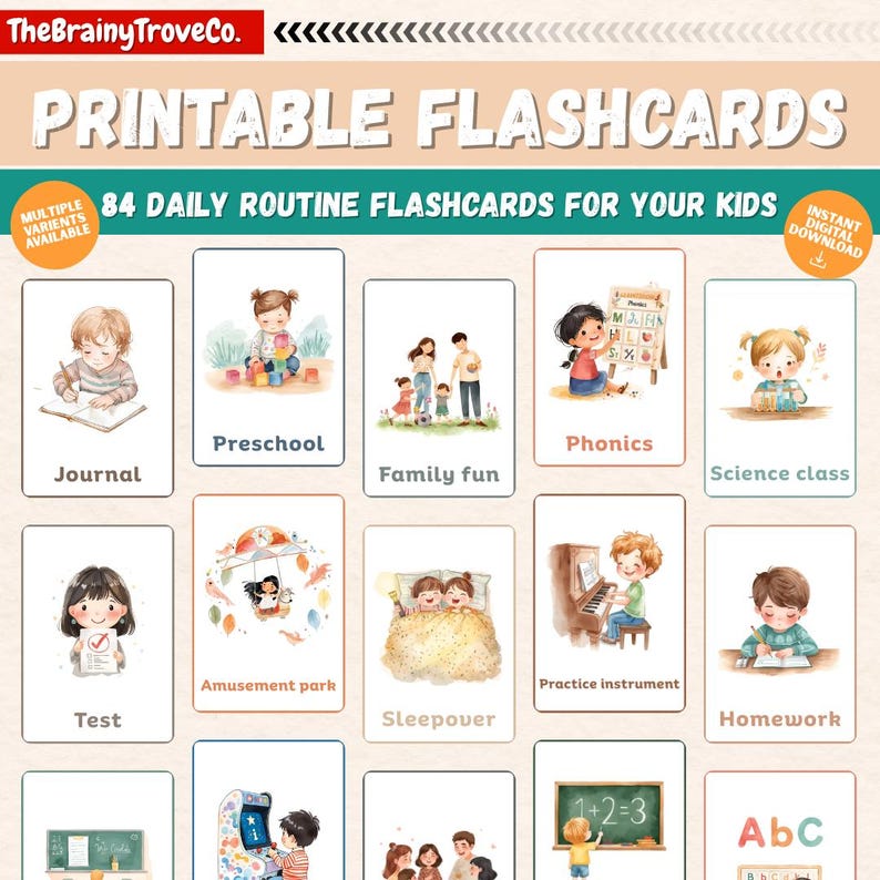 84 Kids Daily Routine Flashcards, Routine Chart for Kids, Daily Rhythm ...