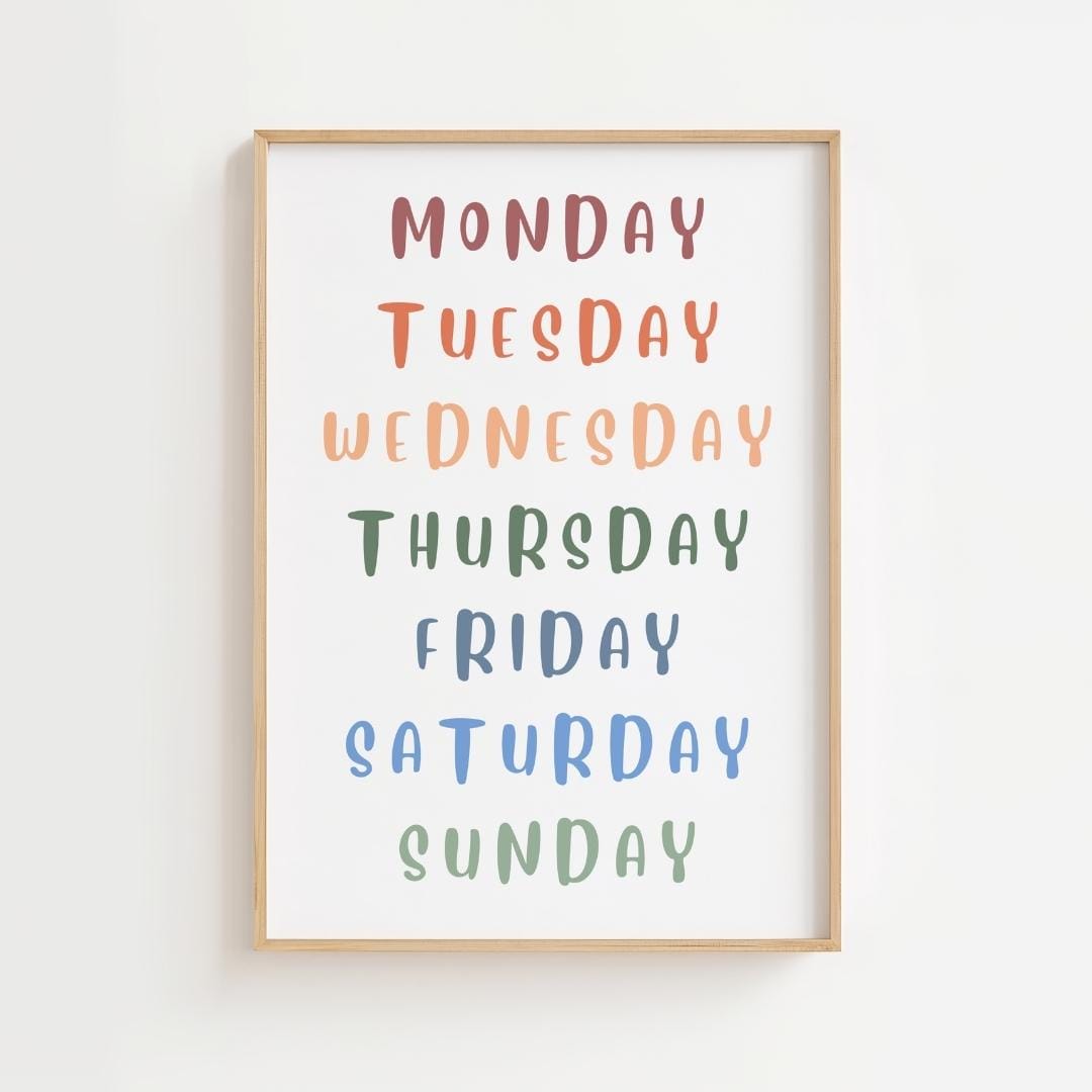 Days of the Week Printable Educational Poster, Printable Educational ...