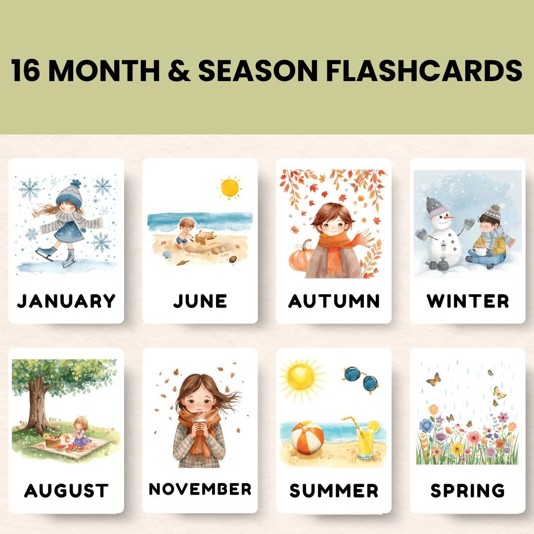 16 MONTHS & SEASONS Flashcards, Learning Flashcards, Homeschool ...