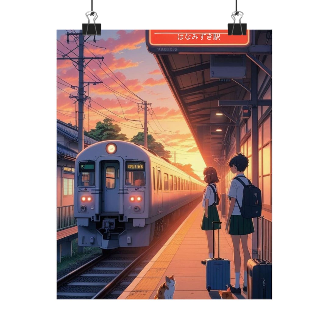 Hanamizuki Station Sunset Poster Anime-style Tokyo Suburban Train Scene ...