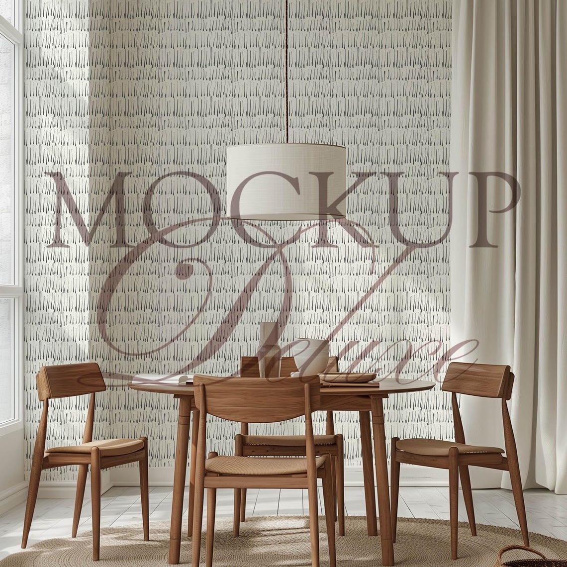Minimalist Dining Room Wallpaper Mockup: Round Table Interior (PSD File ...
