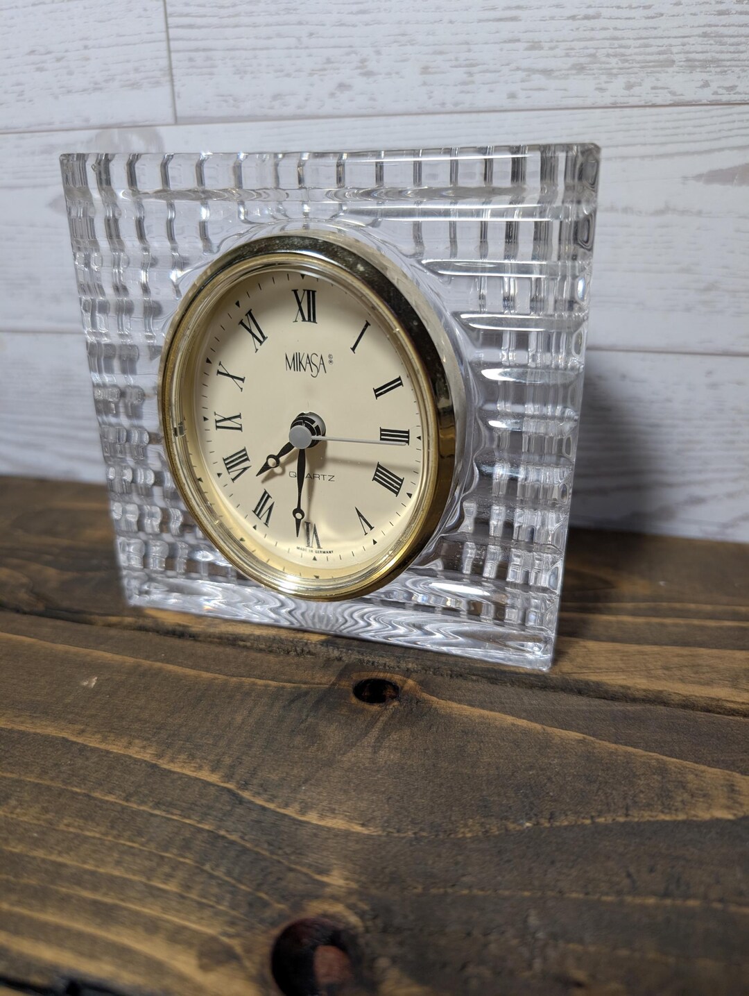 Mikasa Crystal Table Clock Austria Square Gold 4.5” Crystal Glass ...