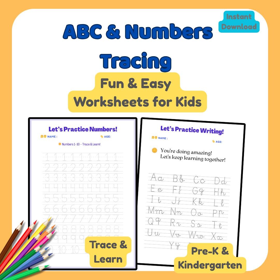 ABC and Number Tracing Worksheets for Kids, Letter and Pencil Control ...