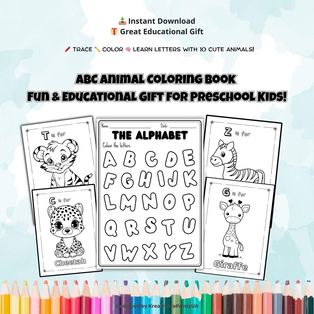 ABC Animal Coloring Book, 10 Cute Forest Alphabet Pages, Preschool ...