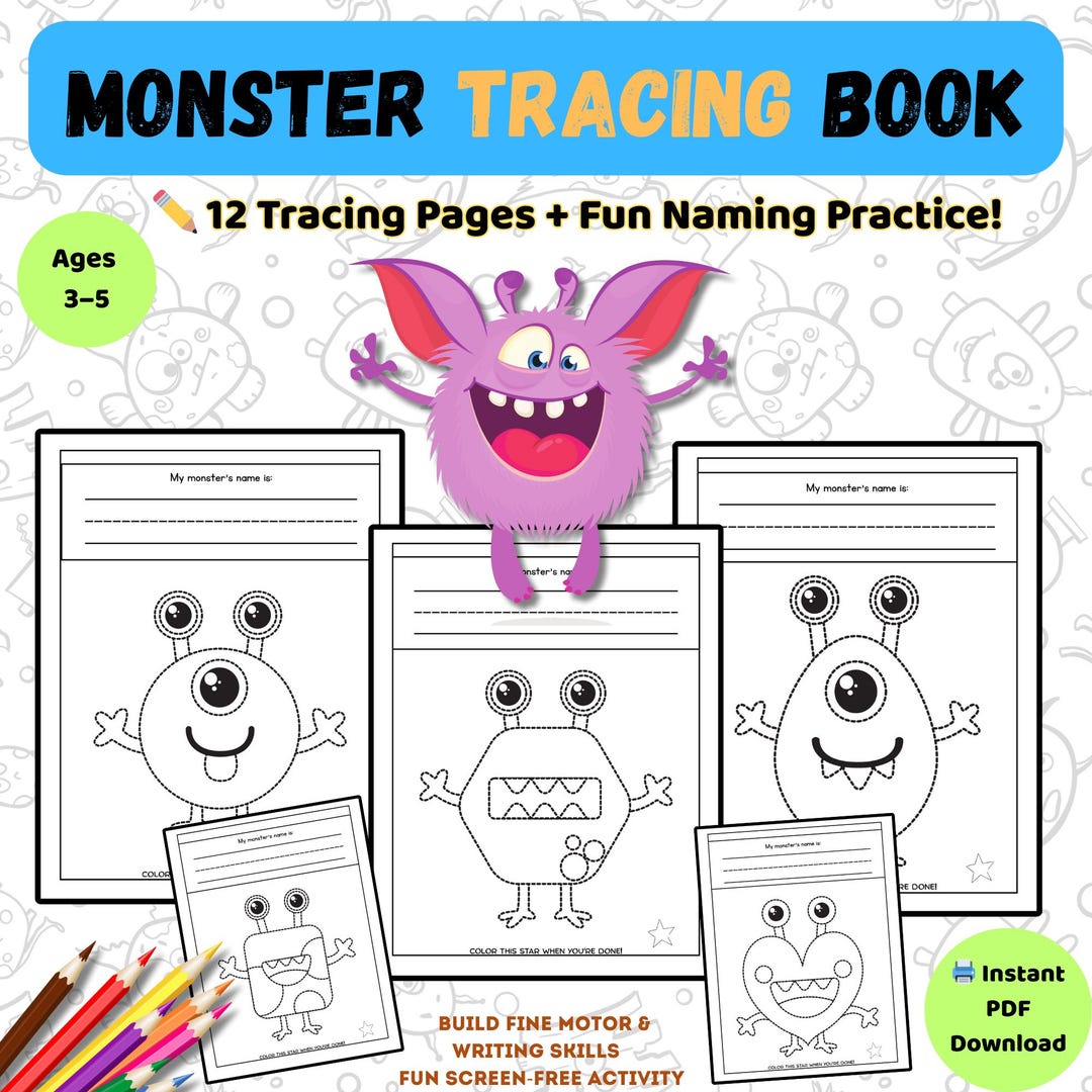 Monster Tracing Worksheet • Prewriting Practice, Fine Motor Skills (PDF ...