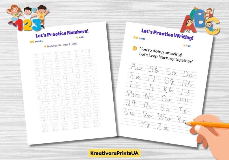 ABC and Number Tracing Worksheets, Handwriting Practice (PDF Download ...