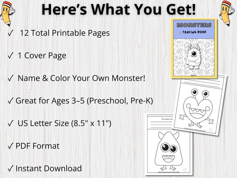Monster Tracing Worksheet • Prewriting Practice, Fine Motor Skills (PDF ...
