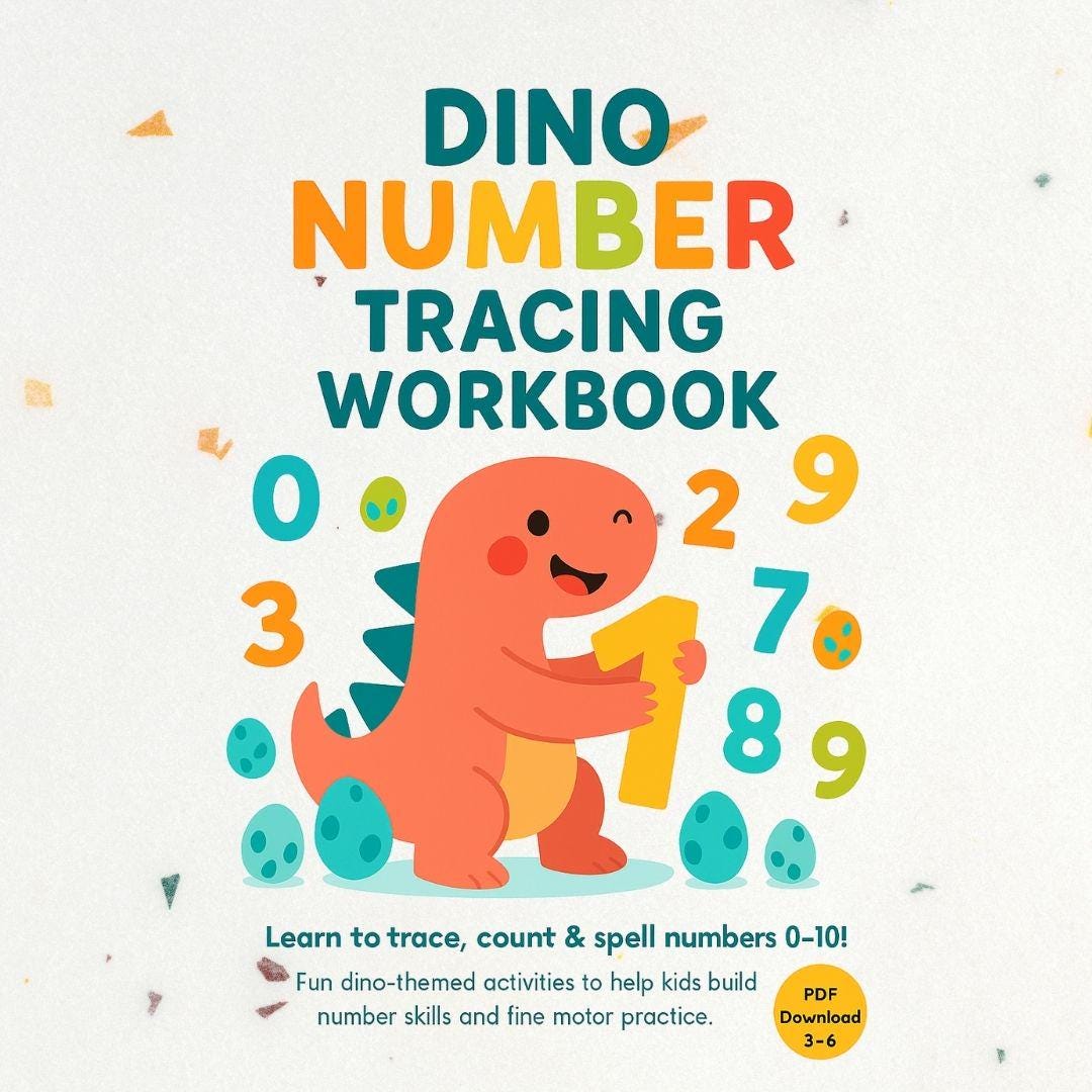Dino Number Tracing 0-10 Printable, Preschool Count & Trace Workbook ...