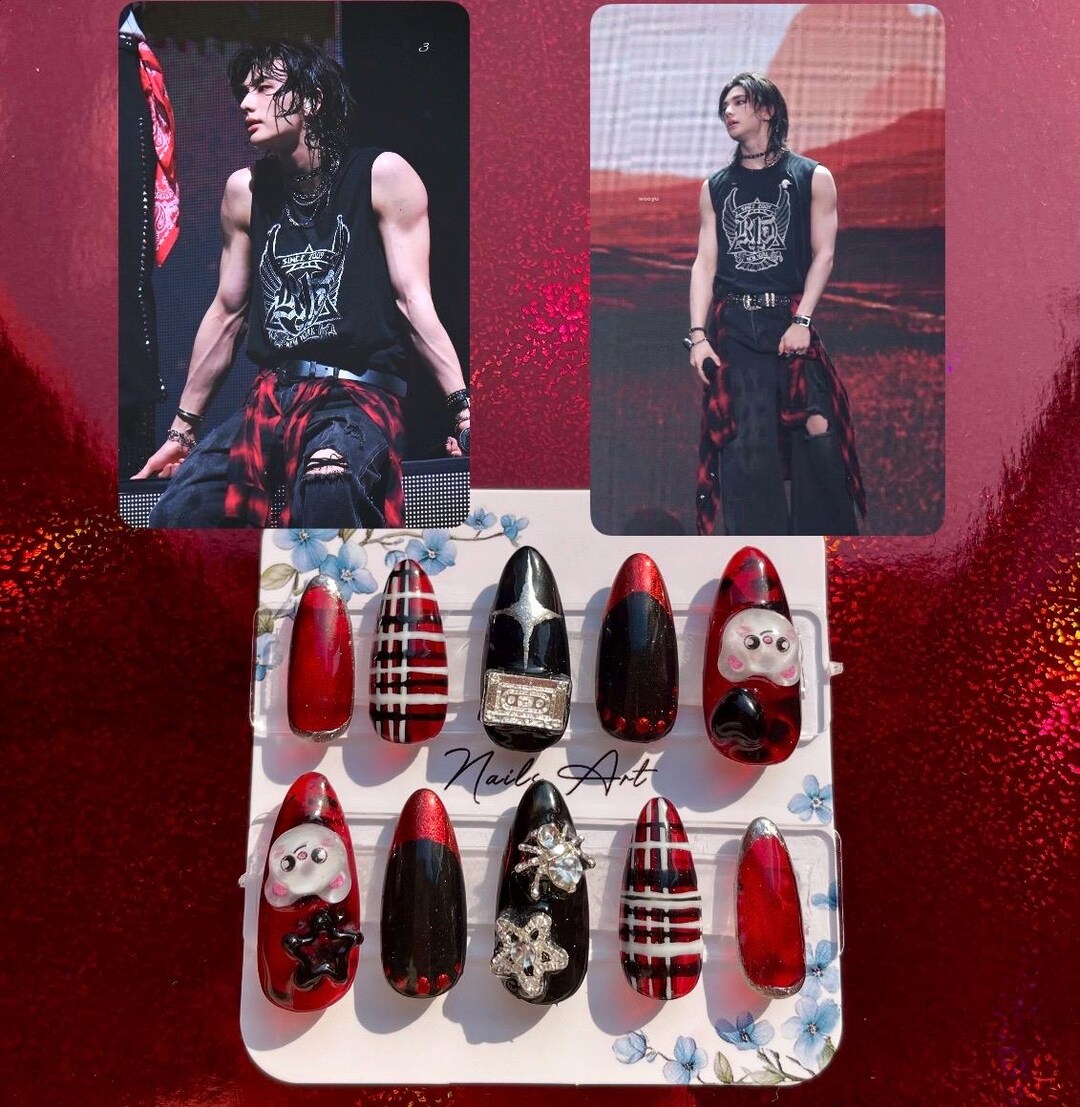 Press on Nails Rock Vibe - SKZ Stray Kids Hyunjin Inspired - Etsy
