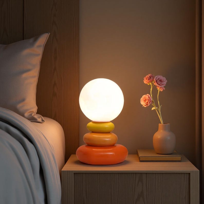 Ceramic Moon Table Lamp: Stacked Stone Base, 3 Ambient Modes - Etsy