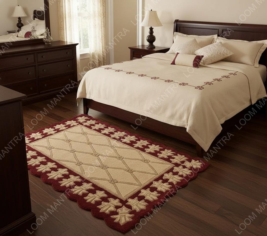 Hand Tufted Red and Beige Floral Border Area Rug, Elegant Soft Indoor ...