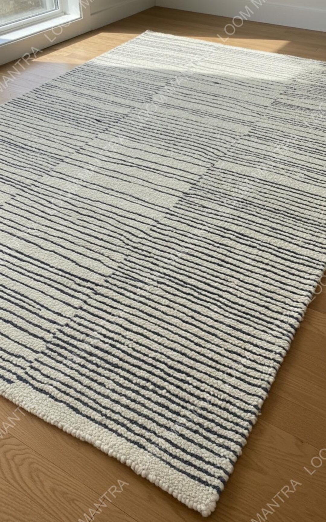 Hand Tufted White and Black Line Border Area Rug, Modern Soft Indoor ...