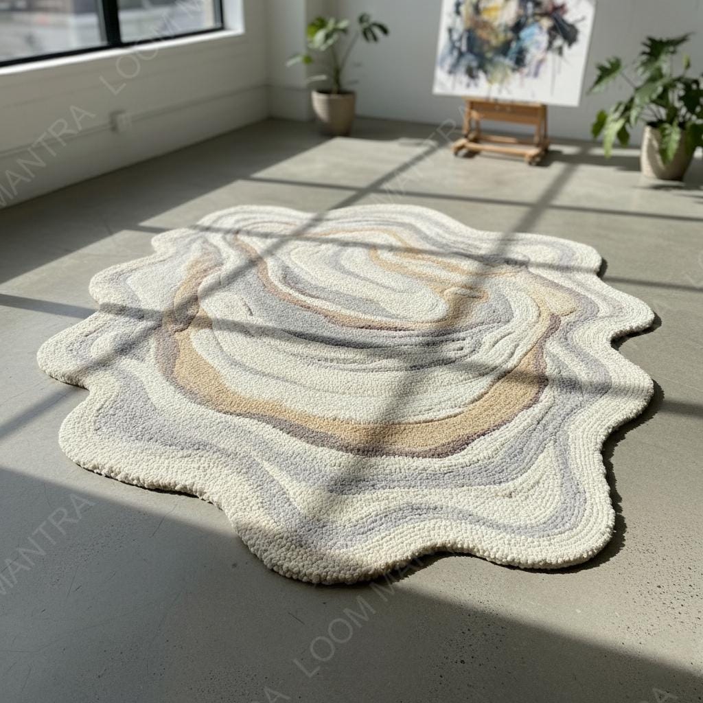 Hand Tufted Wool Rug, Organic Abstract Wave, Neutral Boho Decor - Etsy