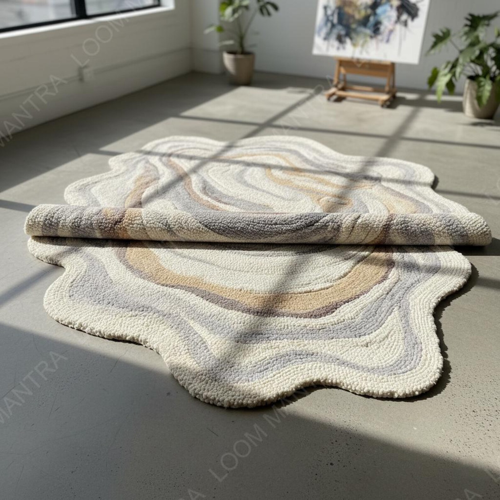 Hand Tufted Wool Rug, Organic Abstract Wave, Neutral Boho Decor - Etsy