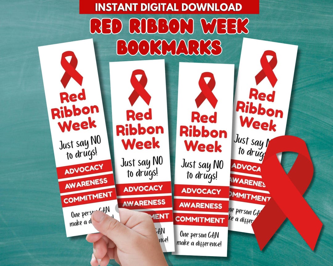 Red Ribbon Week Bookmark, Printable Elementary Middle High School ...