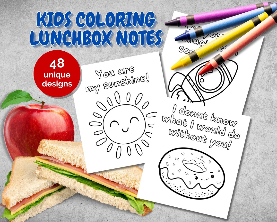 Lunch Box Coloring Notes for Kids, Printable Encouragement Cards ...