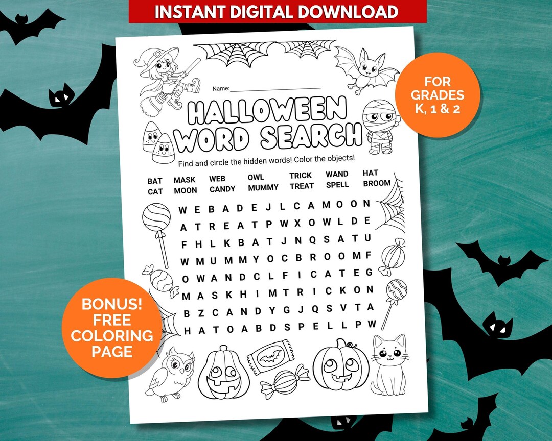 Halloween Word Search & Coloring Page for Elementary Students ...