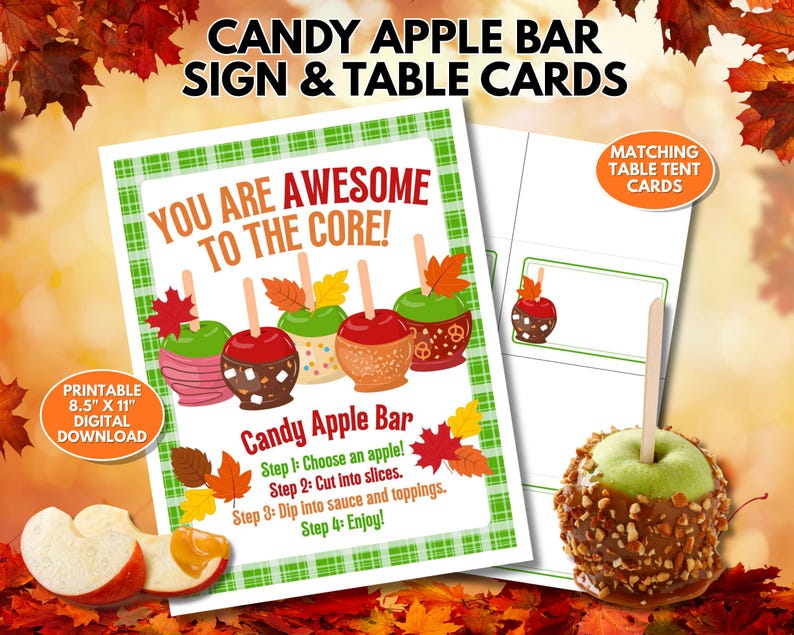 Candy Apple Bar Sign and Table Tents, Printable Teacher and Staff ...