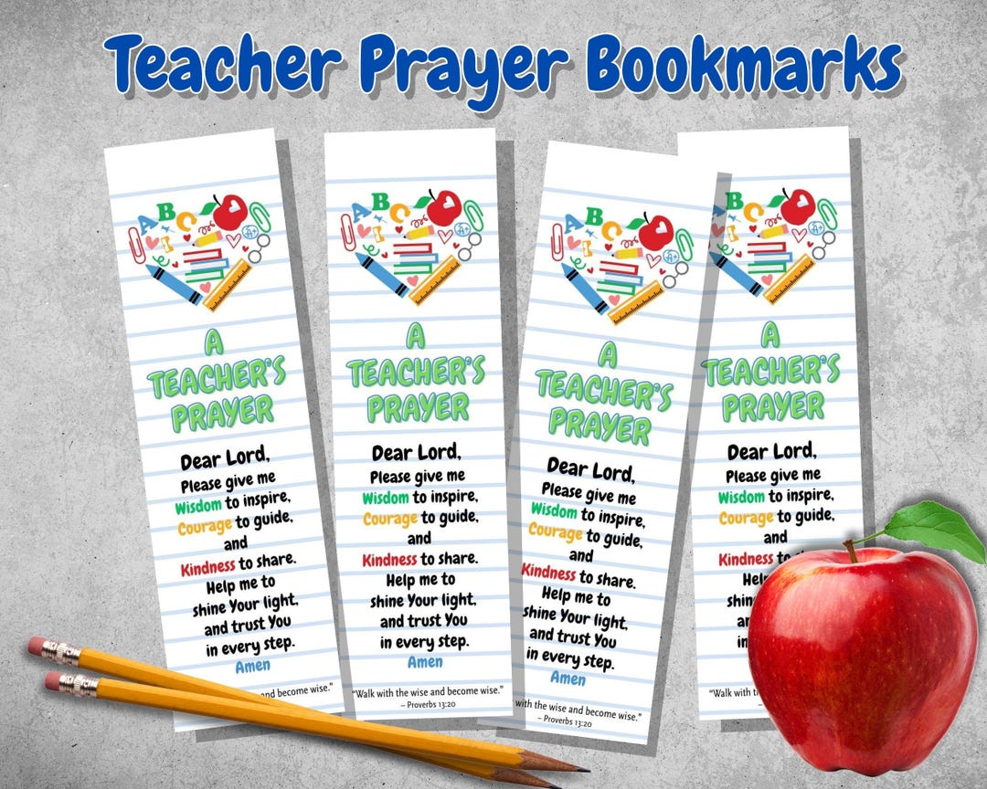 Teacher Prayer Bookmarks, Christian Back to School Gift, Printable ...