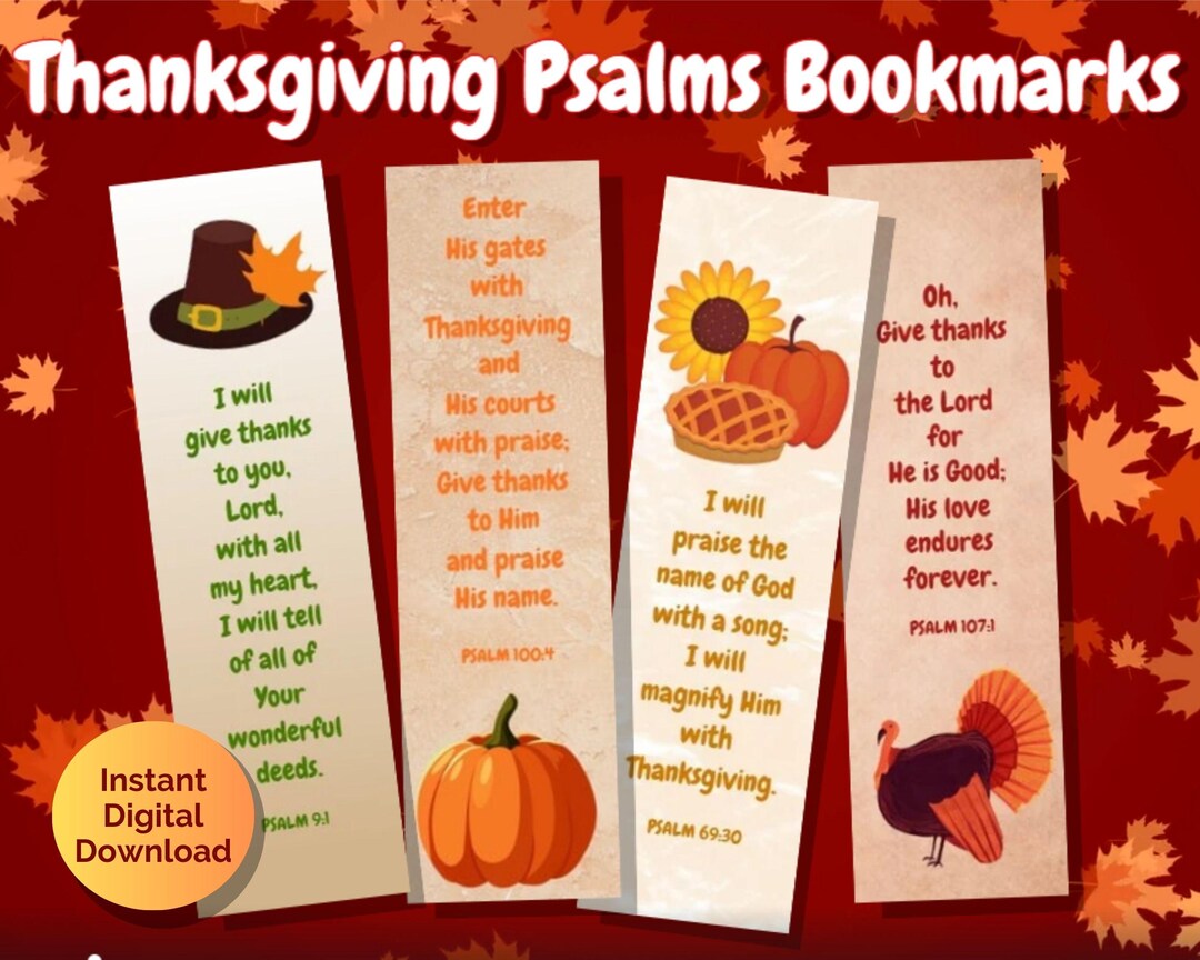 Printable Thanksgiving Psalms Bookmarks, Christian School Activity ...